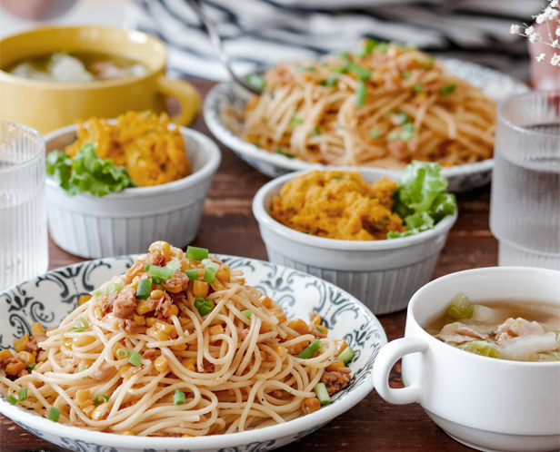子供も喜ぶ！ツナとコーンのバターしょうゆパスタ | レシピ | 日清製粉ウェルナ